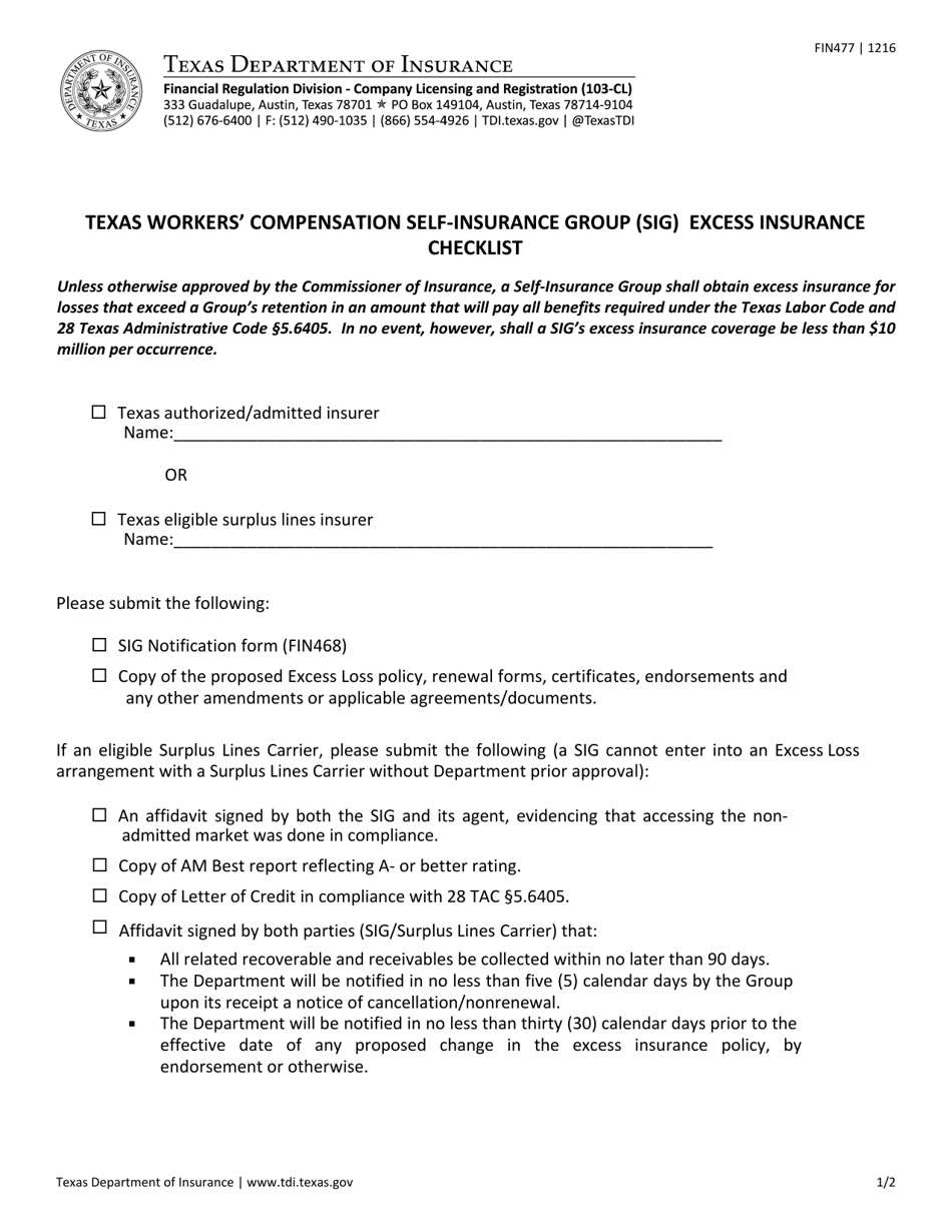 Form FIN477 - Fill Out, Sign Online and Download Fillable PDF, Texas ...
