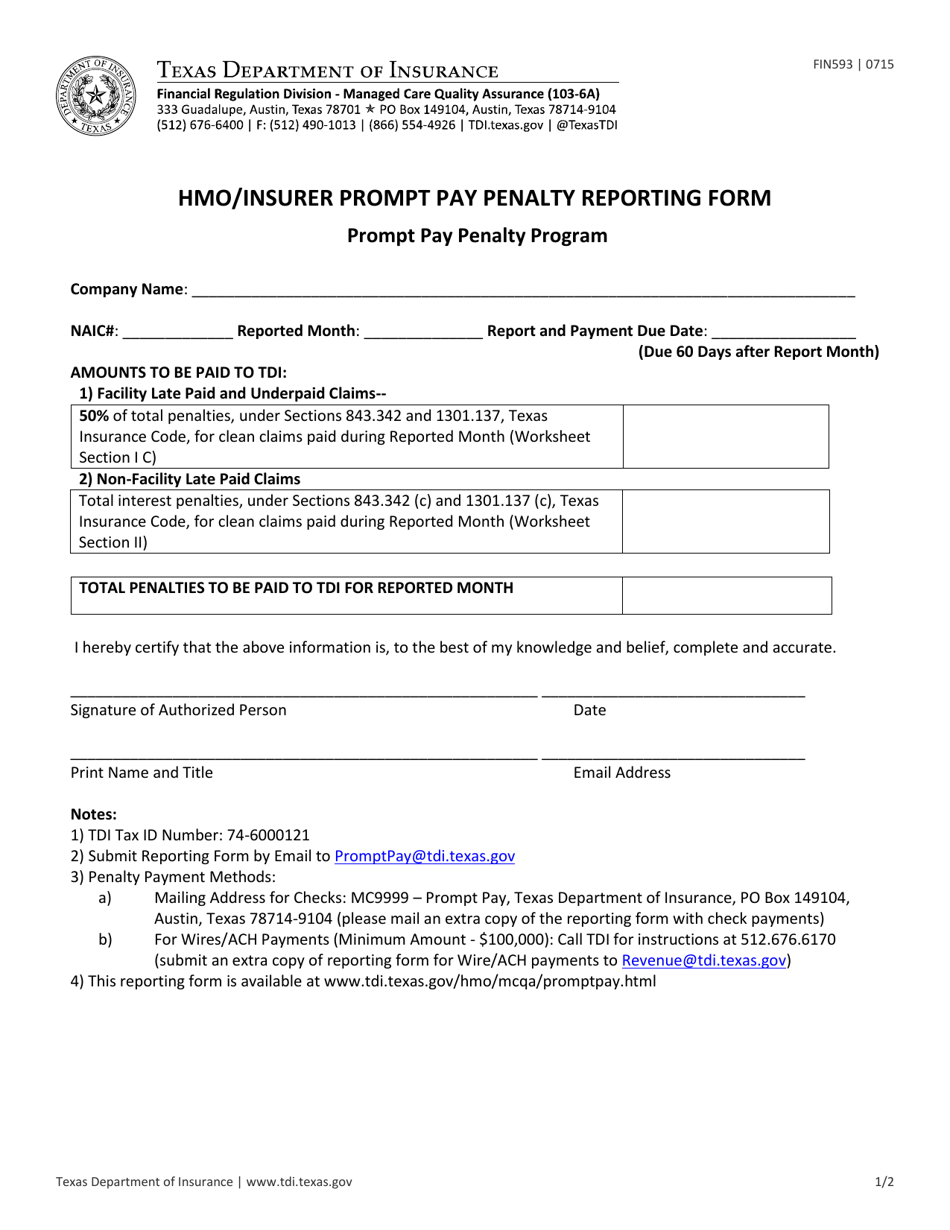 Form FIN593 - Fill Out, Sign Online and Download Fillable PDF, Texas ...
