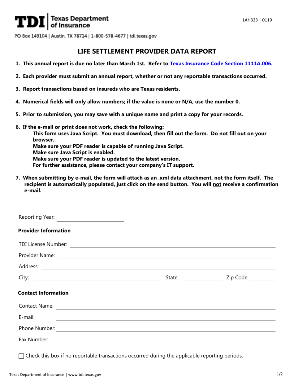 Form LAH323 - Fill Out, Sign Online and Download Fillable PDF, Texas ...