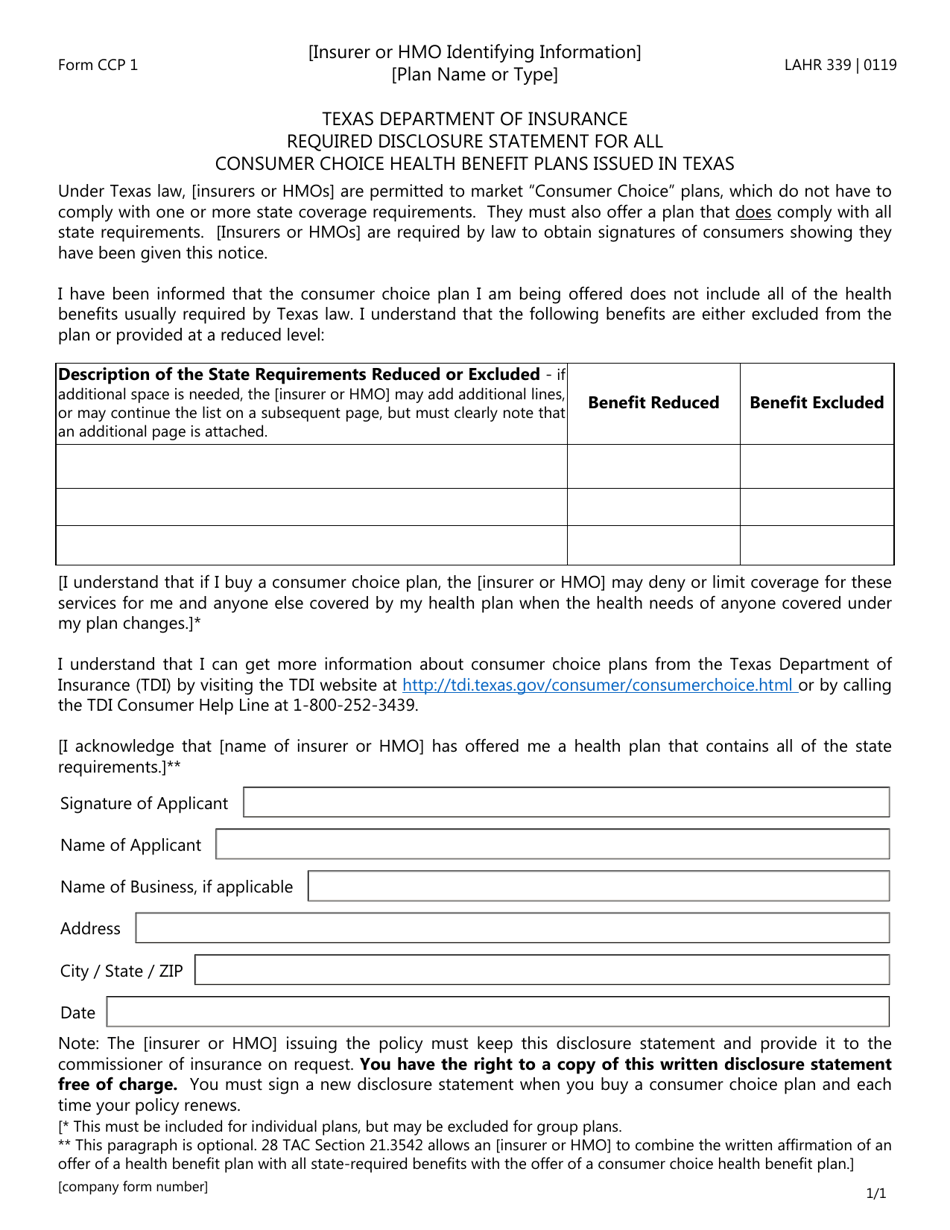 Form LAHR339 (CCP1) - Fill Out, Sign Online and Download Fillable PDF ...