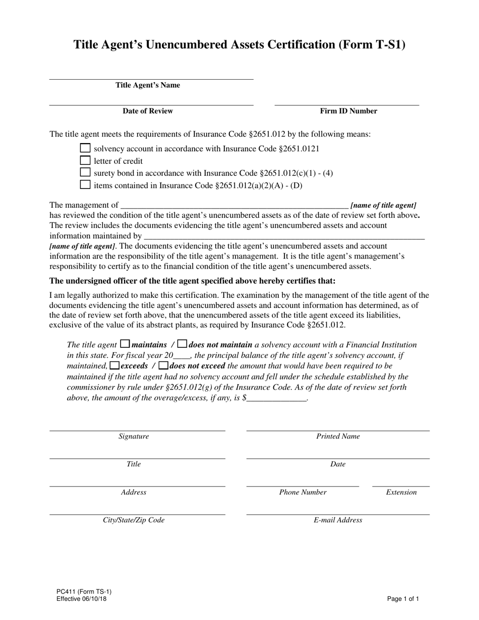 Form PC411 (T-S1) - Fill Out, Sign Online and Download Fillable PDF ...