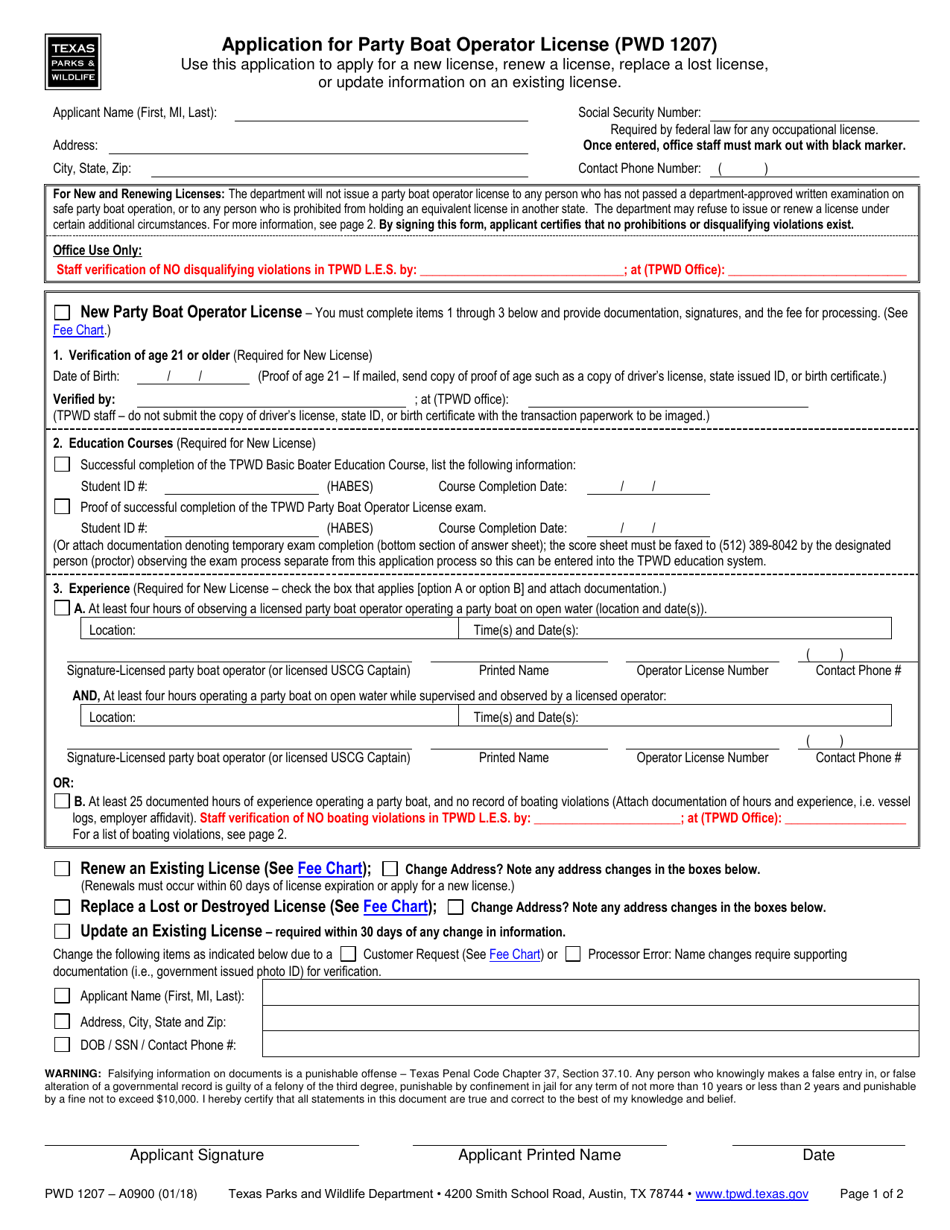 Form PWD1207 - Fill Out, Sign Online and Download Fillable PDF, Texas ...
