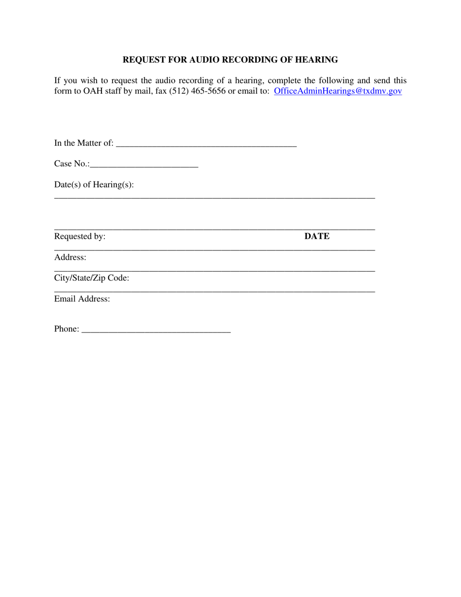 Texas Request for Audio Recording of Hearing - Fill Out, Sign Online ...