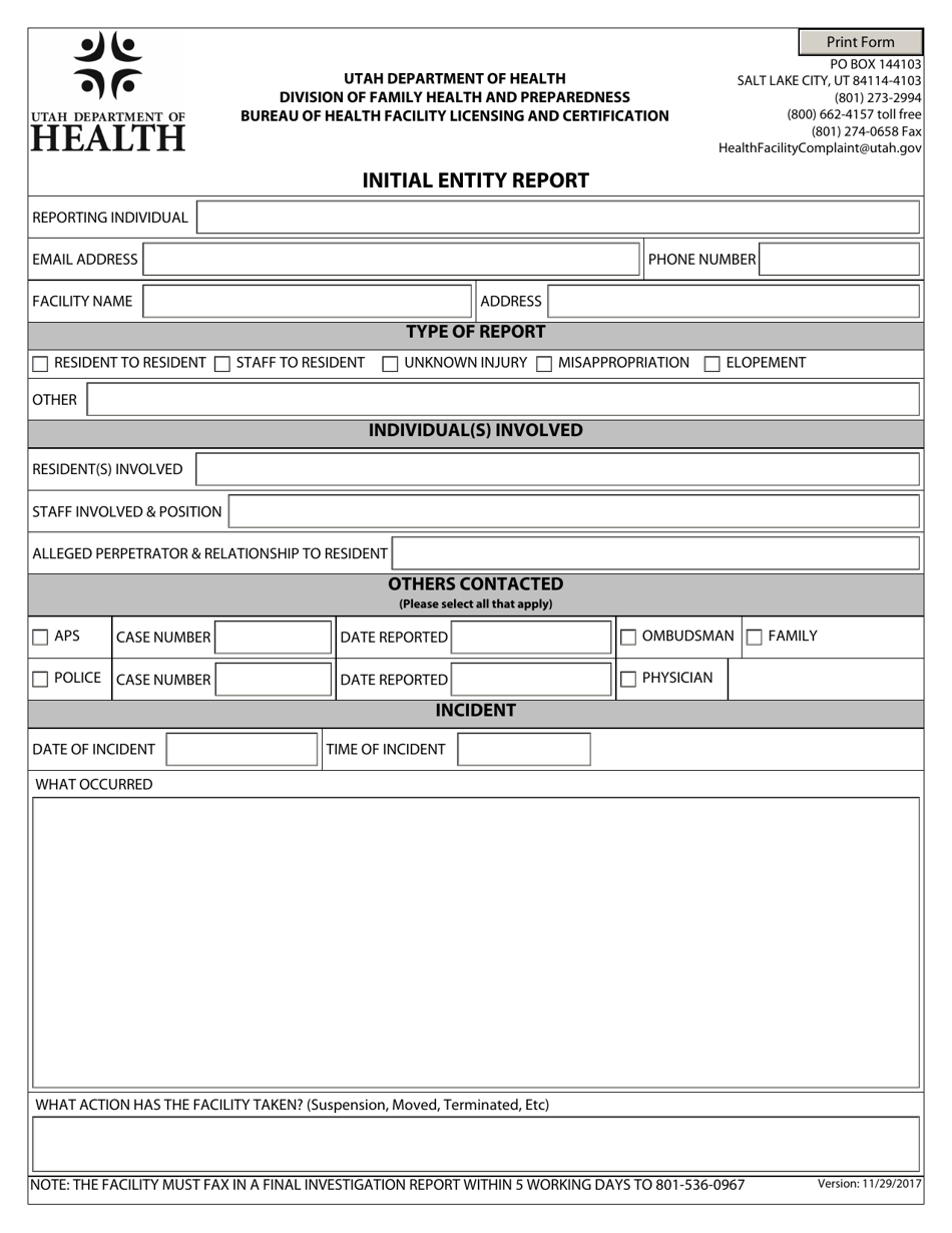 Utah Initial Entity Report Fill Out Sign Online And Download Pdf Templateroller 