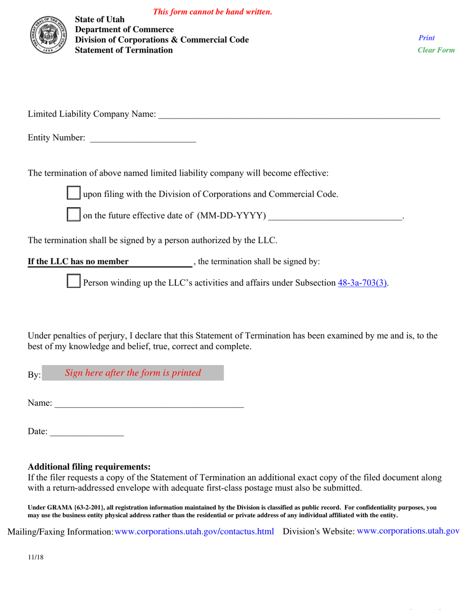 Utah Statement of Termination - Fill Out, Sign Online and Download PDF ...