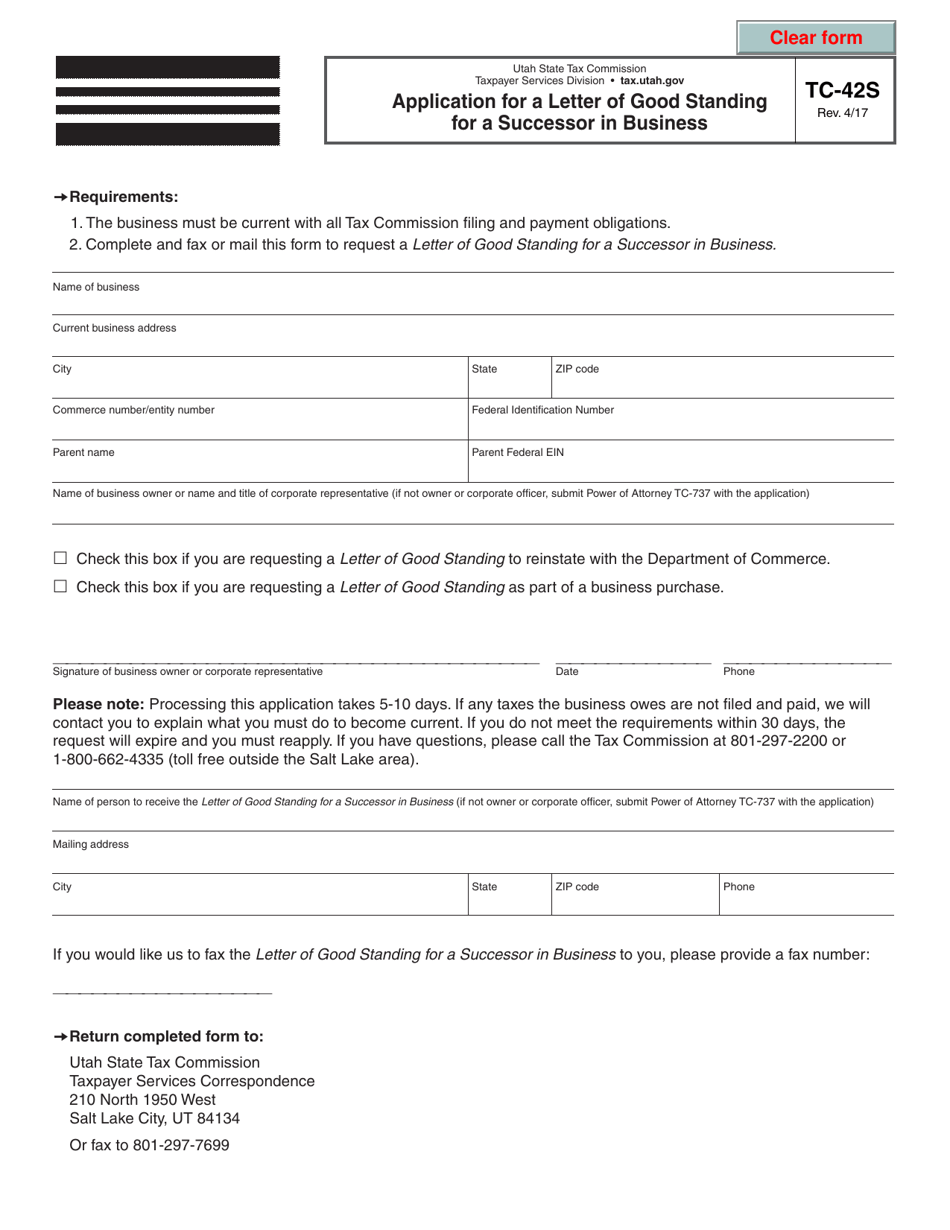 Form TC-42S - Fill Out, Sign Online and Download Fillable PDF, Utah ...