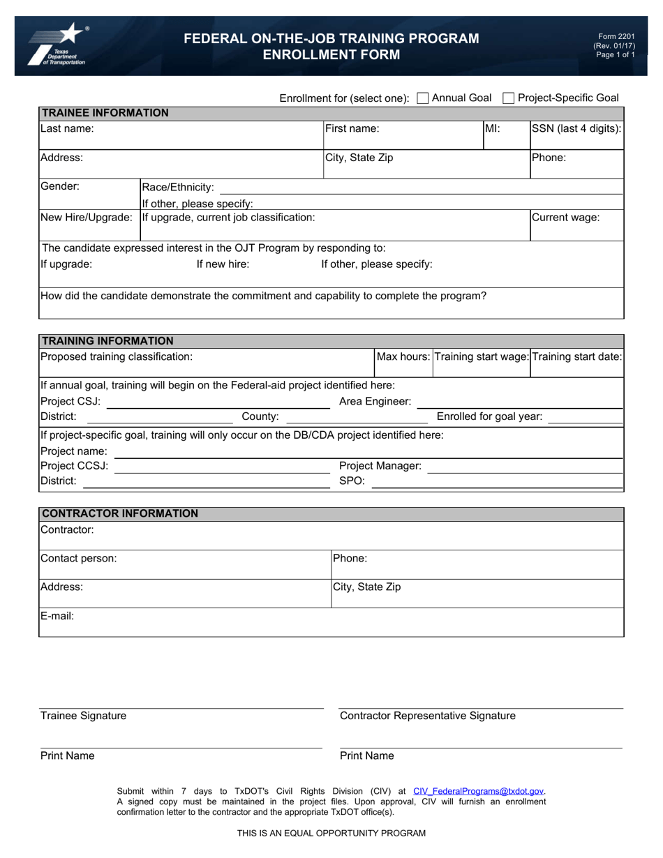 Form 2201 - Fill Out, Sign Online and Download Fillable PDF, Texas ...