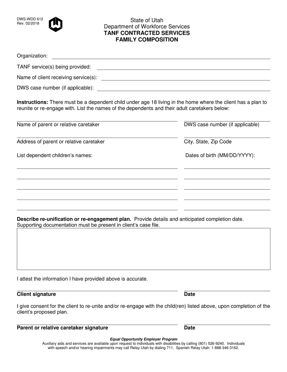 Form DWS-WDD612 - Fill Out, Sign Online and Download Fillable PDF, Utah ...
