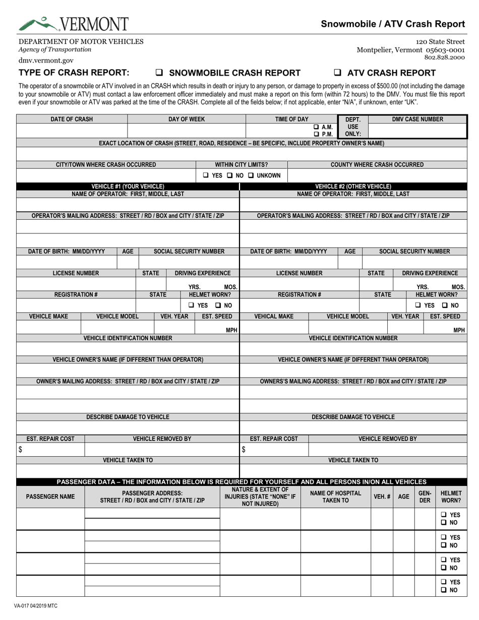 Form VA-017 - Fill Out, Sign Online and Download Printable PDF, Vermont ...