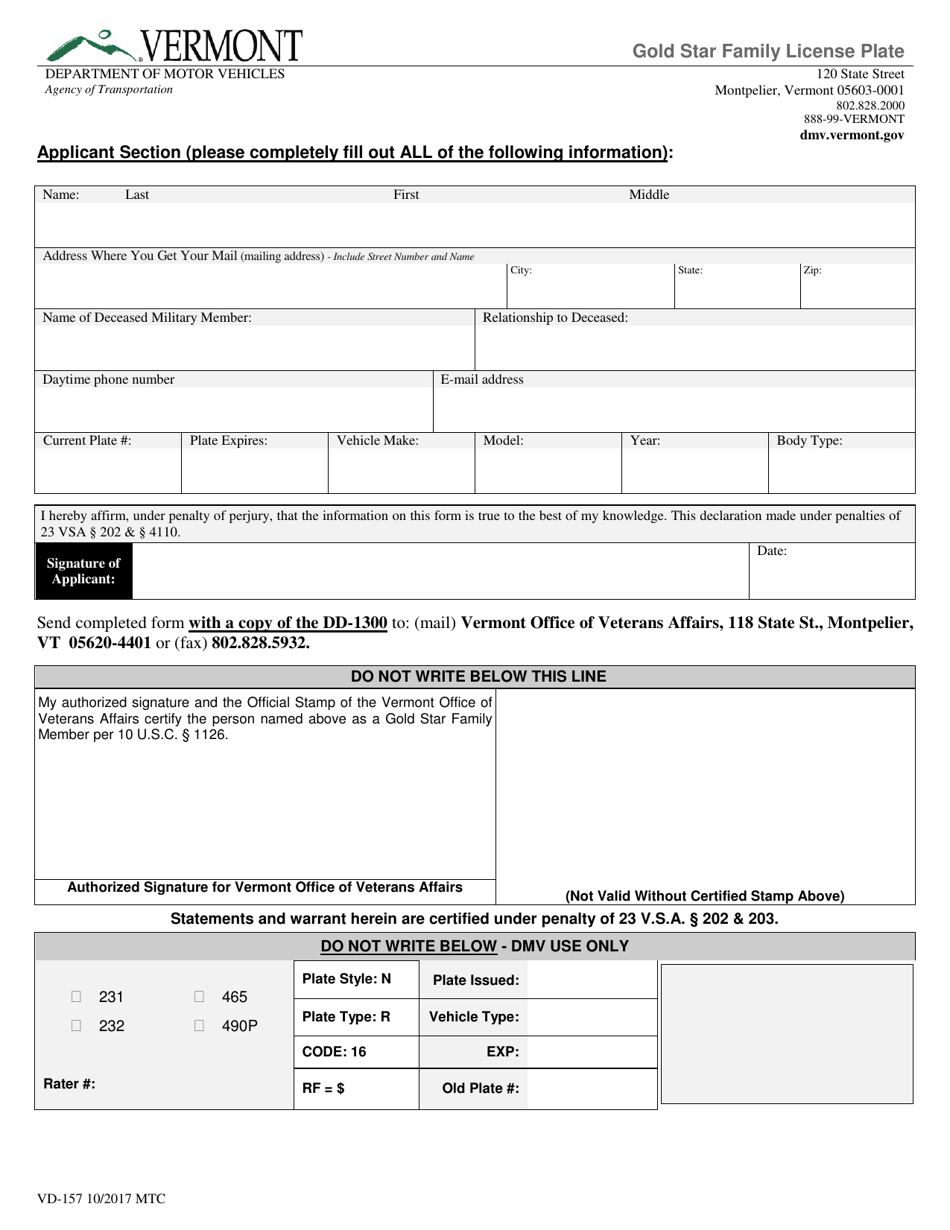 Form VD-157 - Fill Out, Sign Online and Download Fillable PDF, Vermont ...