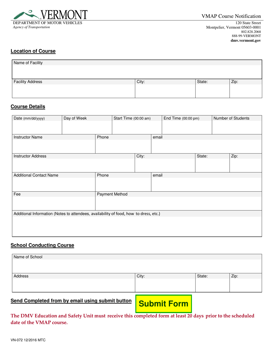 Form VN-072 - Fill Out, Sign Online and Download Fillable PDF, Vermont ...
