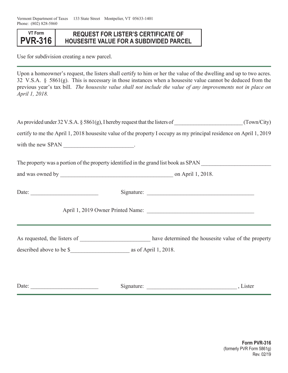 VT Form PVR-316 - Fill Out, Sign Online and Download Printable PDF ...