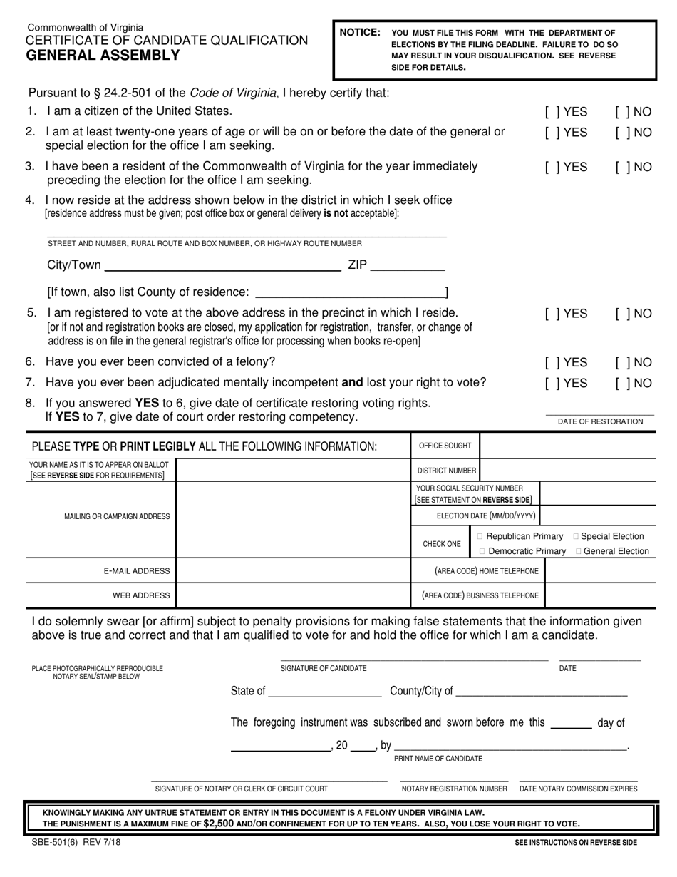 Form SBE-501(6) - Fill Out, Sign Online and Download Printable PDF ...