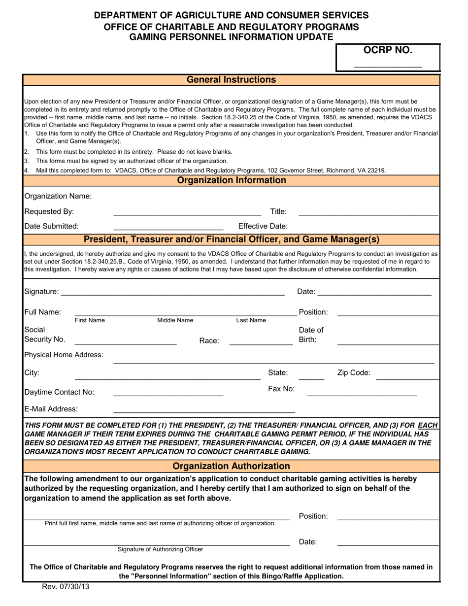 Virginia Gaming Personnel Information Update - Fill Out, Sign Online ...