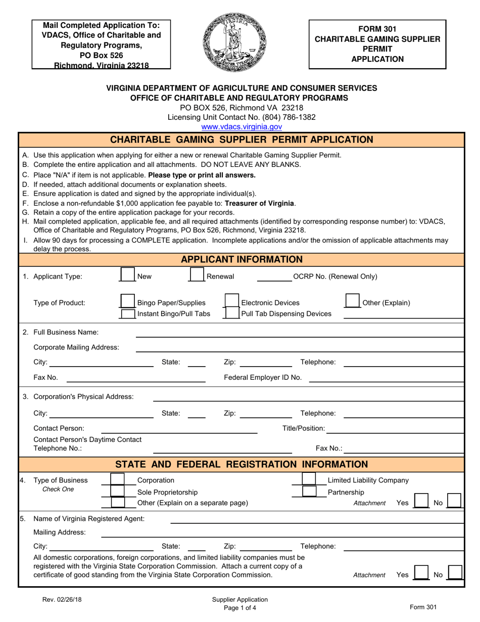 Form 301 - Fill Out, Sign Online and Download Fillable PDF, Virginia ...