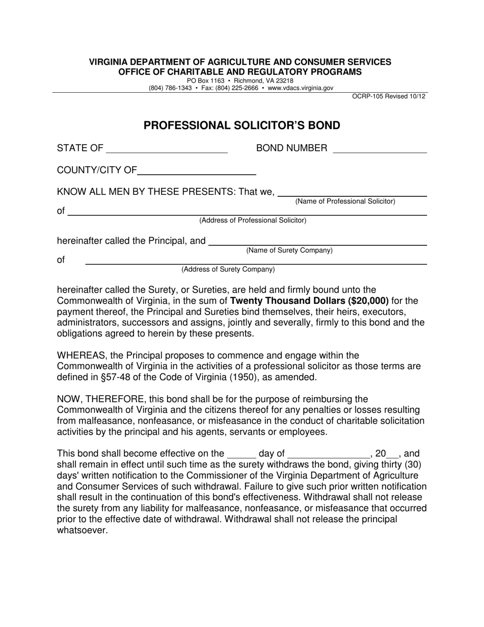 Form OCRP-105 Download Fillable PDF or Fill Online Professional ...