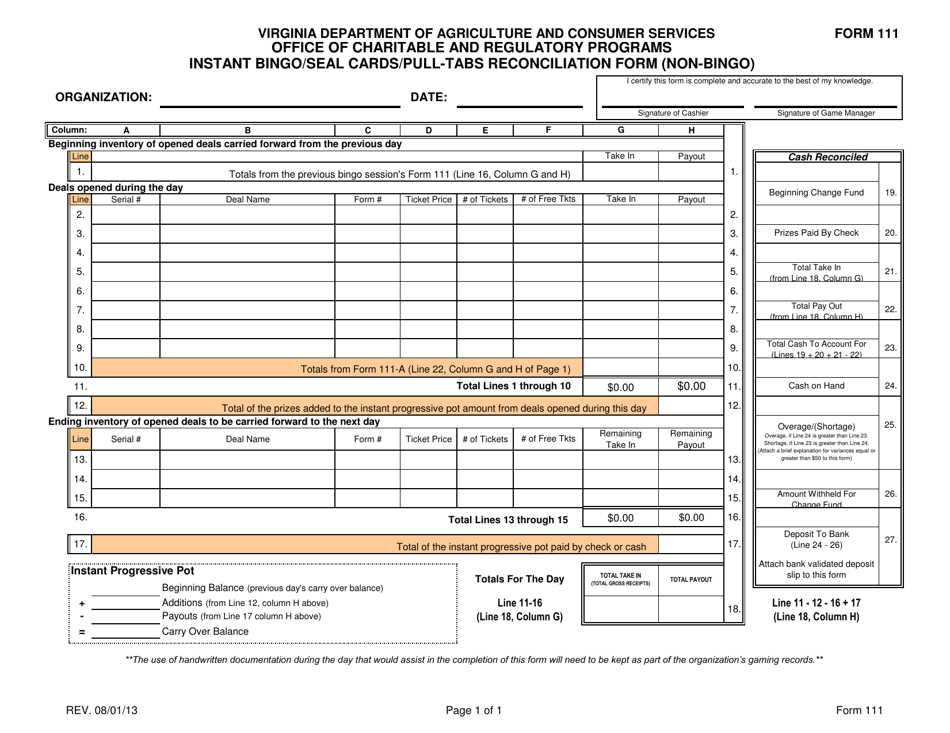Form 111 - Fill Out, Sign Online and Download Fillable PDF, Virginia ...