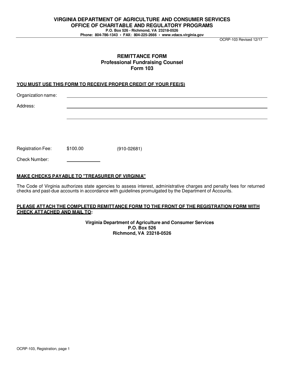 Form OCRP-103 - Fill Out, Sign Online and Download Fillable PDF ...