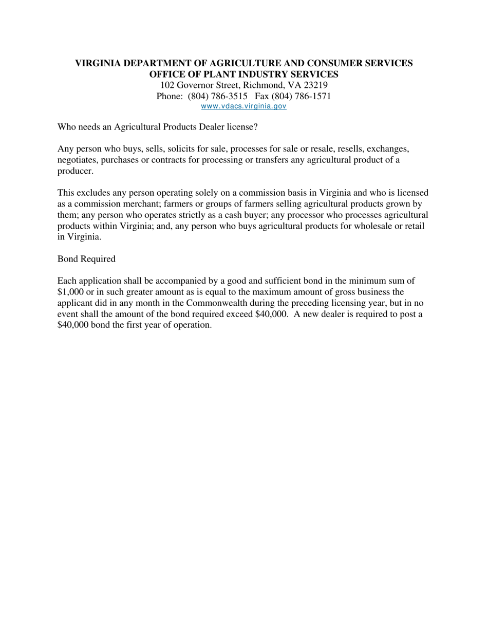 Virginia License Packet for Agricultural Products Dealer - Fill Out ...