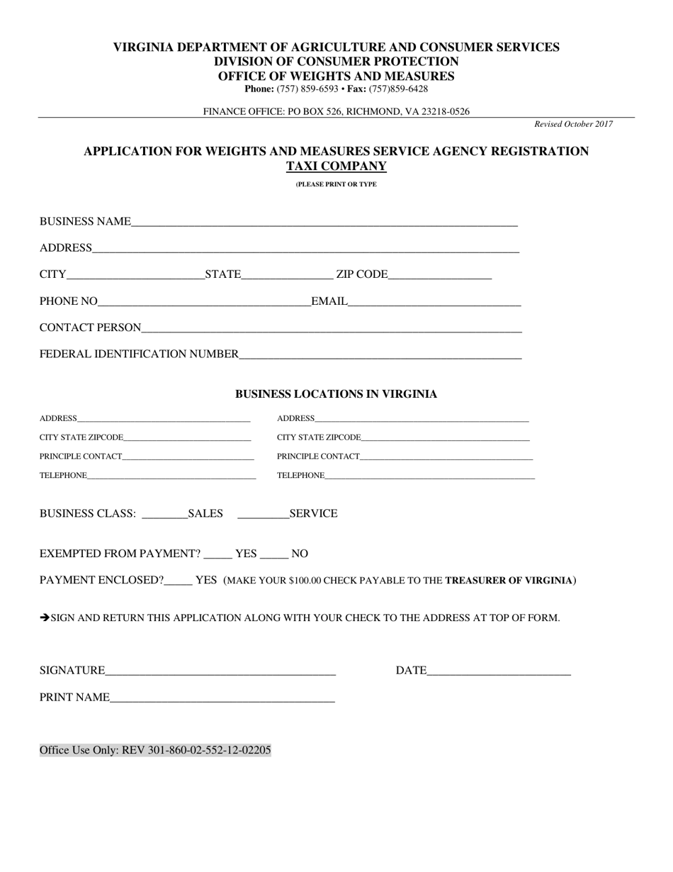 Virginia Application for Weights and Measures Service Agency ...