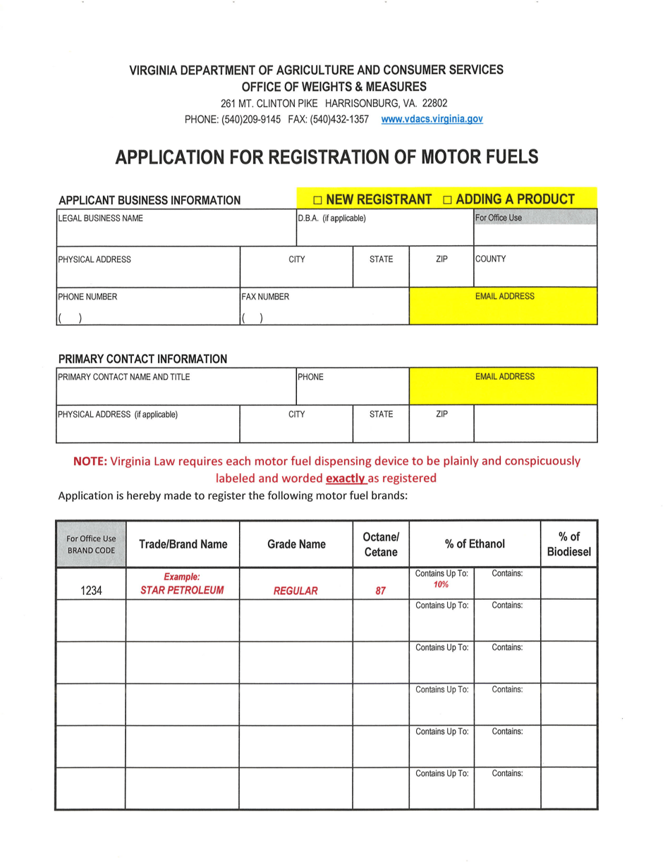 Virginia Application for Registration of Motor Fuels Download Printable ...