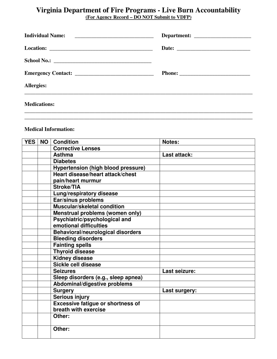 Virginia Live Burn Accountability Medical Form - Fill Out, Sign Online ...
