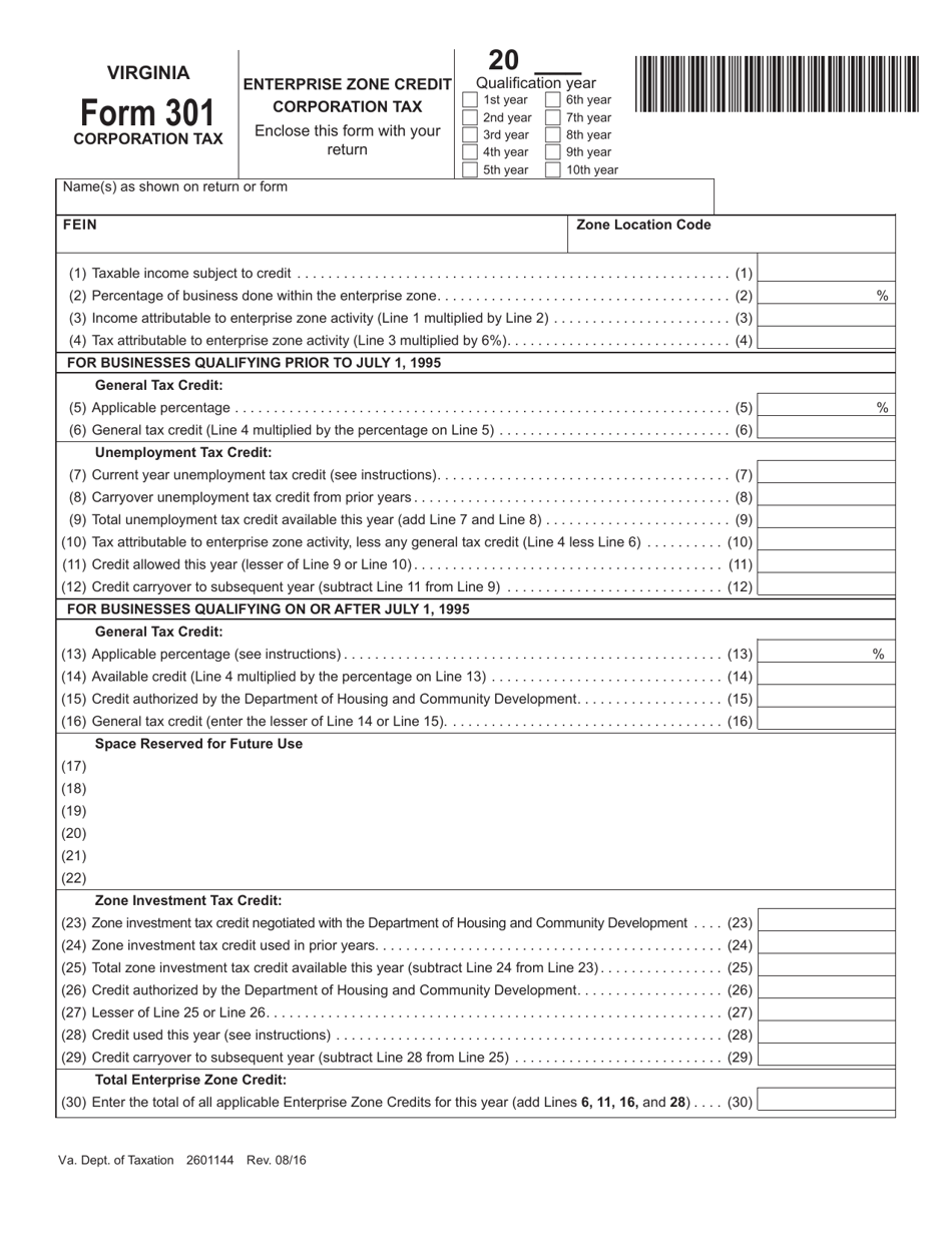 Form 301 - Fill Out, Sign Online and Download Fillable PDF, Virginia ...