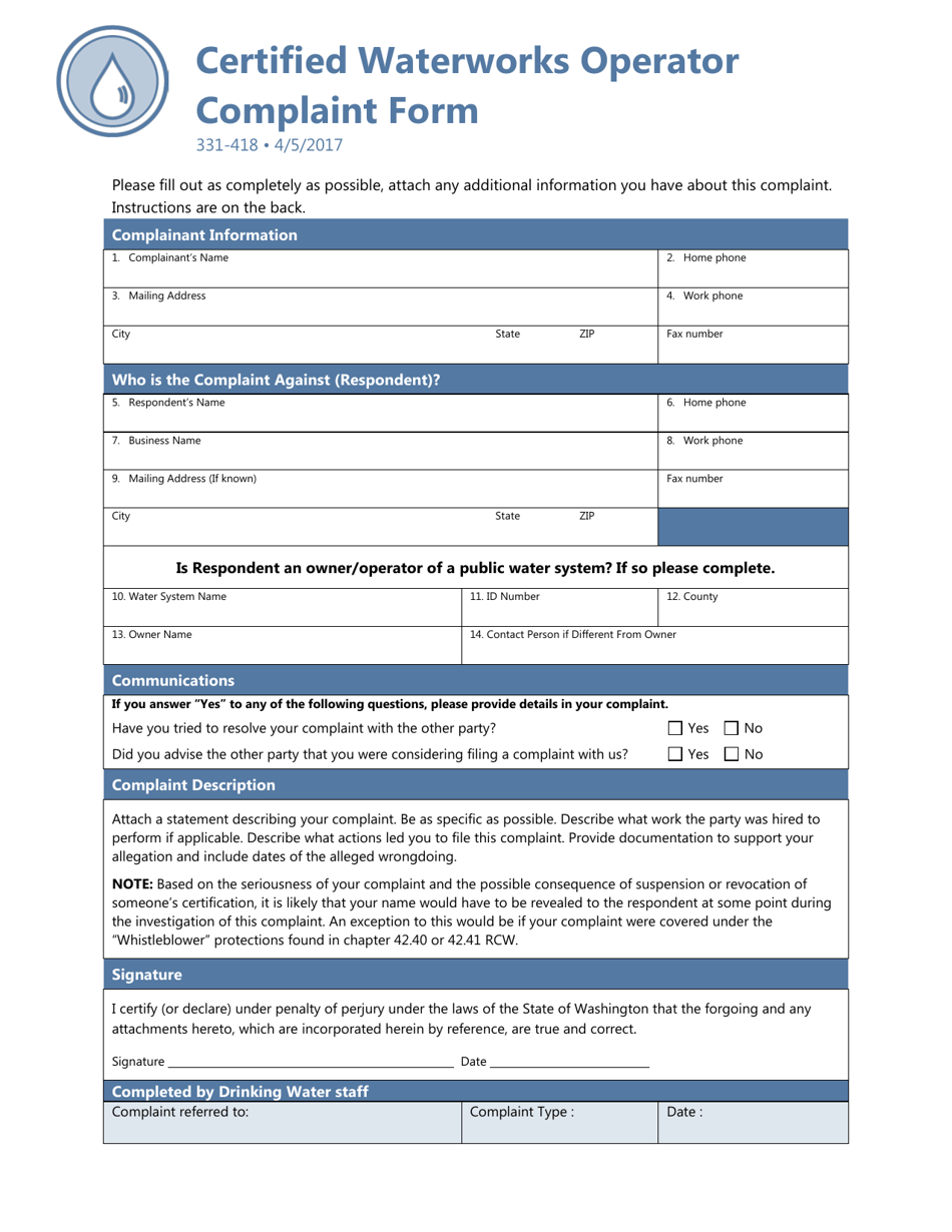 DOH Form 331-418 - Fill Out, Sign Online and Download Printable PDF ...