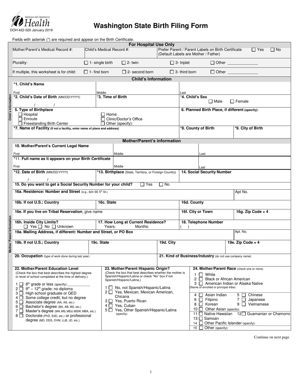 DOH Form 422-020 - Fill Out, Sign Online and Download Printable PDF ...