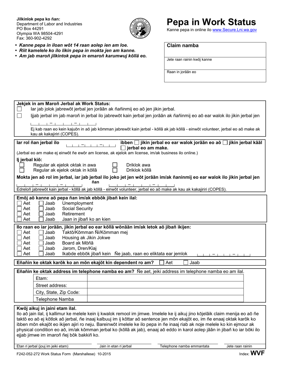 Form F242-052-272 Download Printable PDF or Fill Online Work Status ...