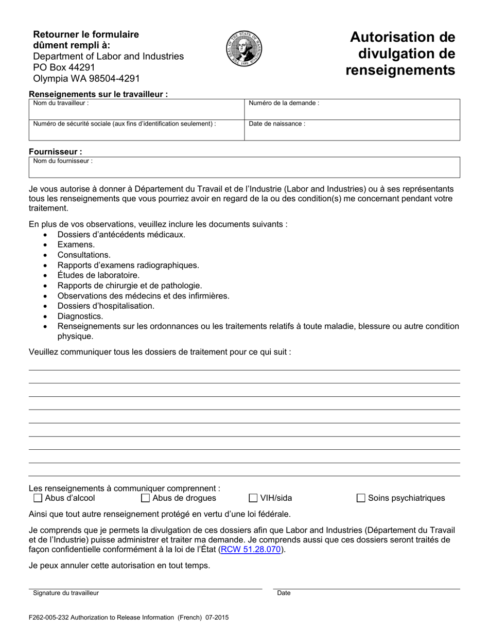 Forme F262-005-232 - Fill Out, Sign Online and Download Printable PDF ...