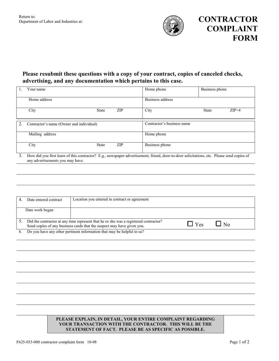 Form F625-033-000 - Fill Out, Sign Online and Download Fillable PDF ...