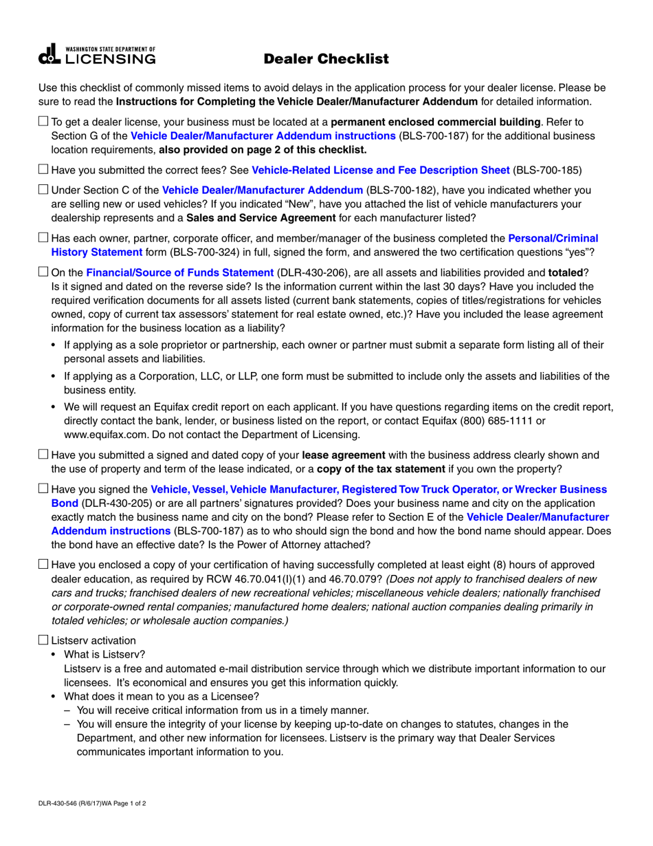 Form DLR-430-546 - Fill Out, Sign Online and Download Fillable PDF ...