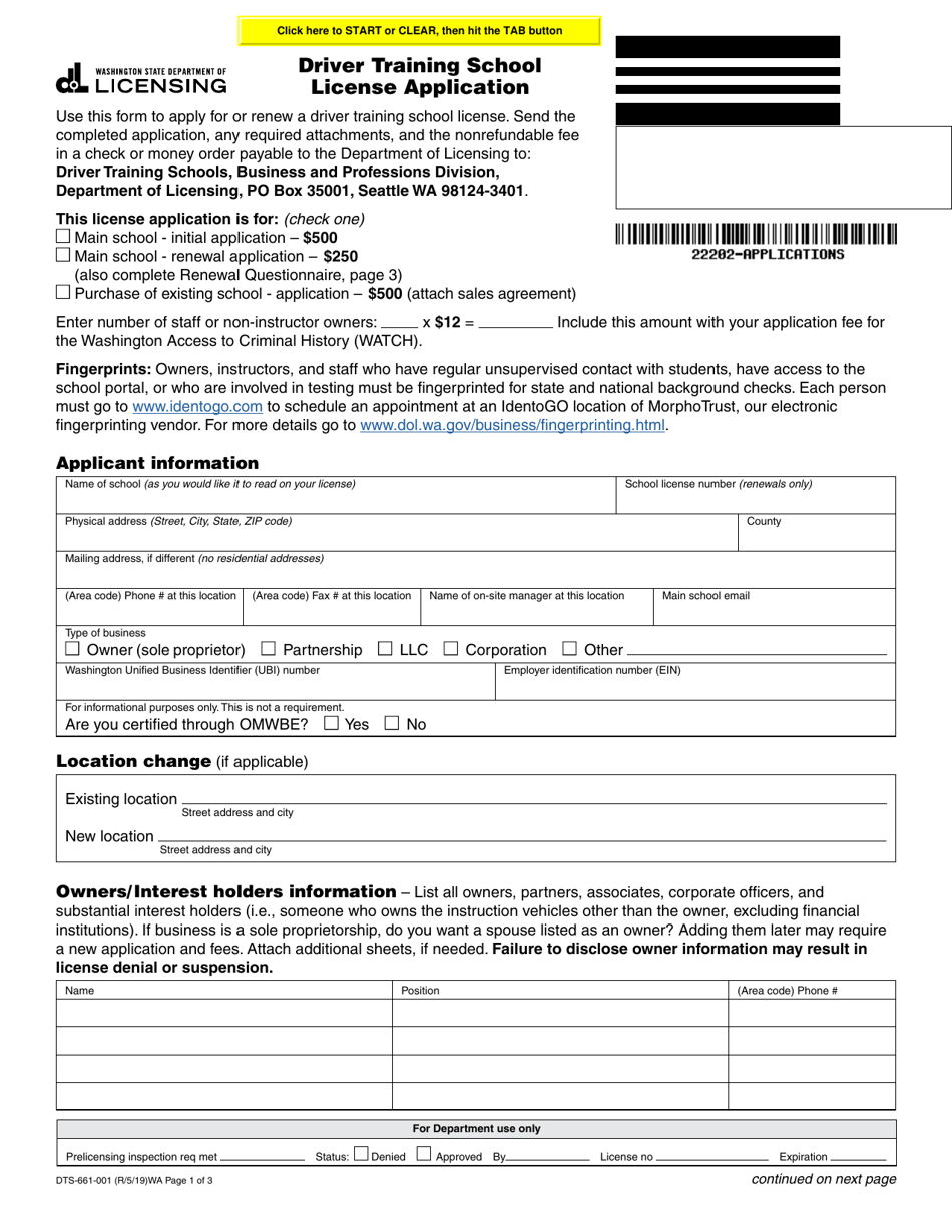 Form DTS-661-001 Download Fillable PDF or Fill Online Driver Training ...