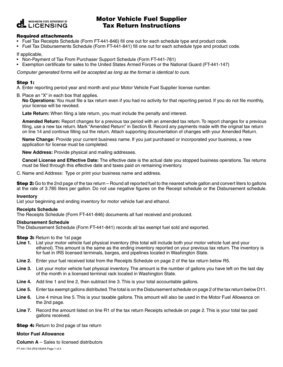 Download Instructions for Form FT-441-754 Motor Vehicle Fuel Supplier ...