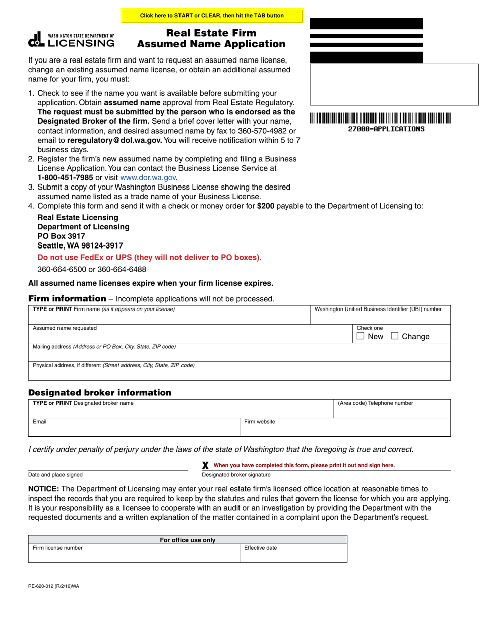 Form RE-620-012 - Fill Out, Sign Online and Download Fillable PDF ...
