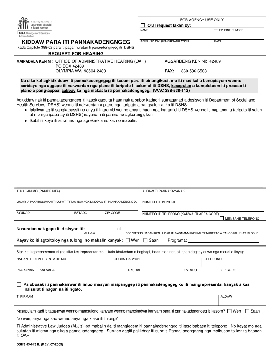 DSHS Form 05-013 - Fill Out, Sign Online and Download Printable PDF ...