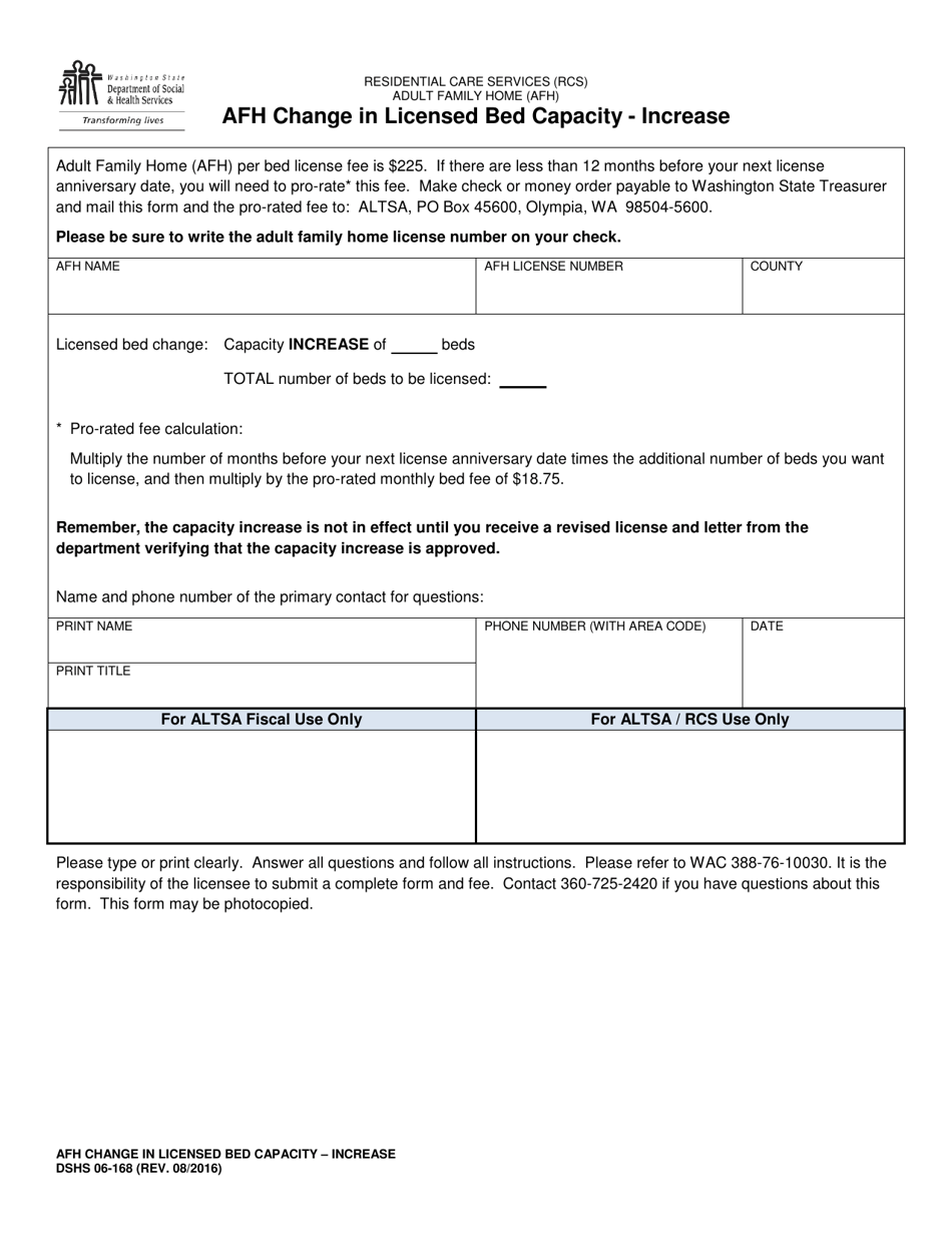 DSHS Form 06-168 - Fill Out, Sign Online and Download Printable PDF ...