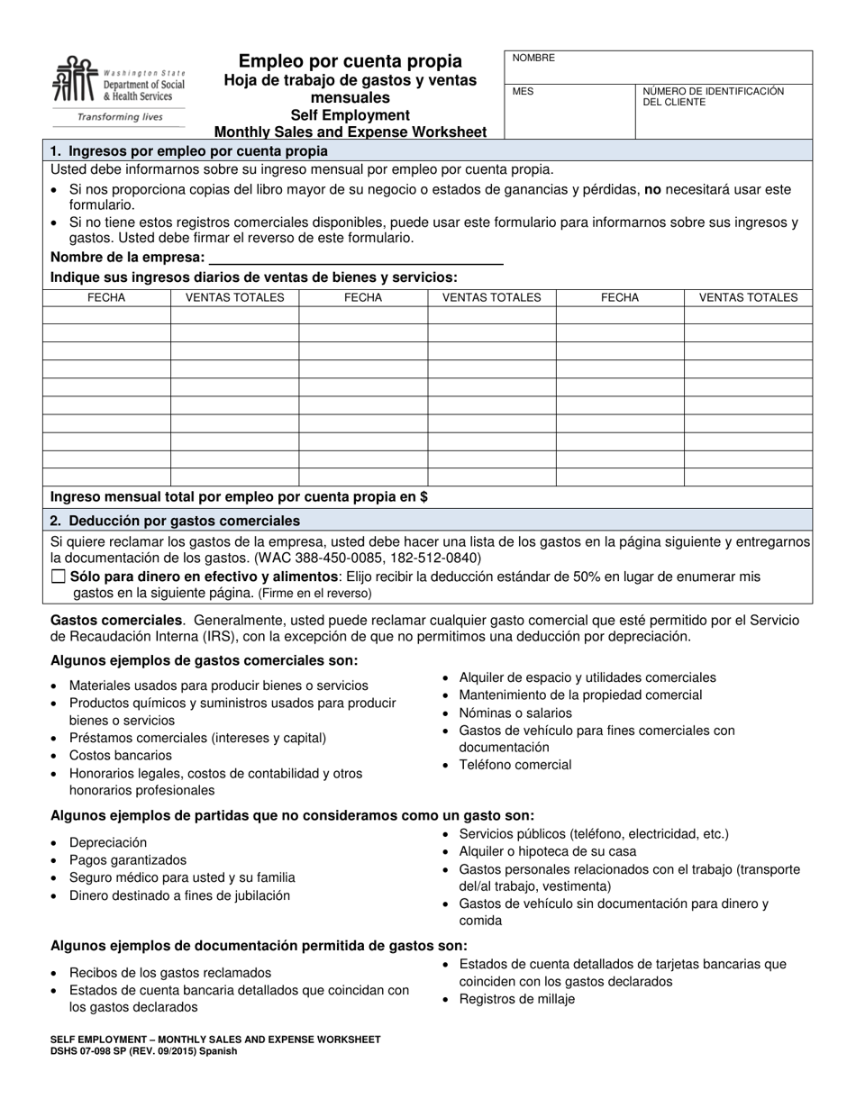 DSHS Formulario 07-098 - Fill Out, Sign Online and Download Printable ...