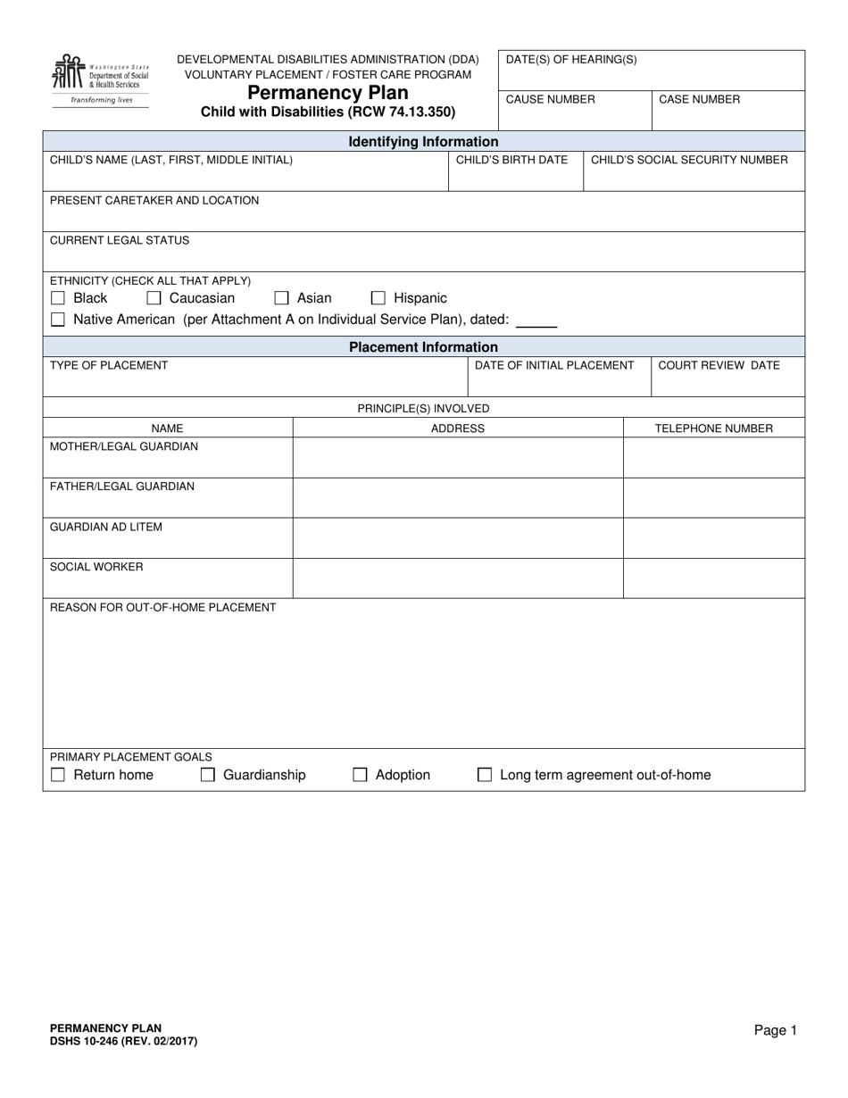 DSHS Form 10-246 - Fill Out, Sign Online and Download Printable PDF ...