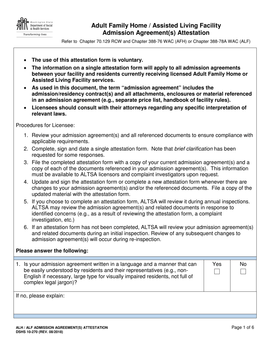 DSHS Form 10-270 - Fill Out, Sign Online and Download Printable PDF ...