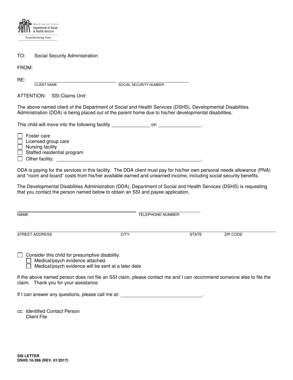 DSHS Form 10-396 - Fill Out, Sign Online and Download Printable PDF ...