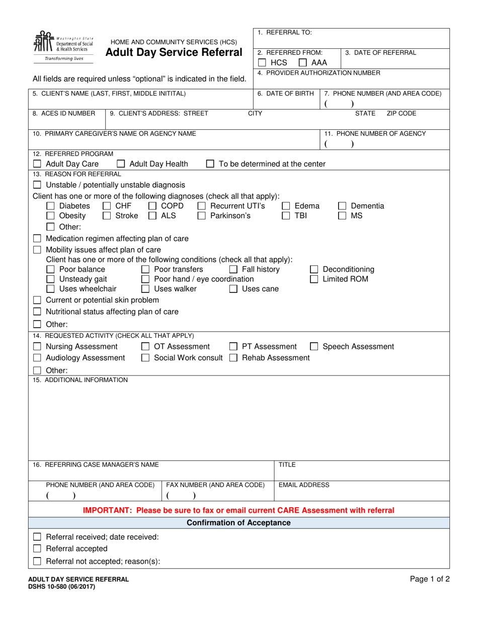 DSHS Form 10-580 - Fill Out, Sign Online and Download Printable PDF ...