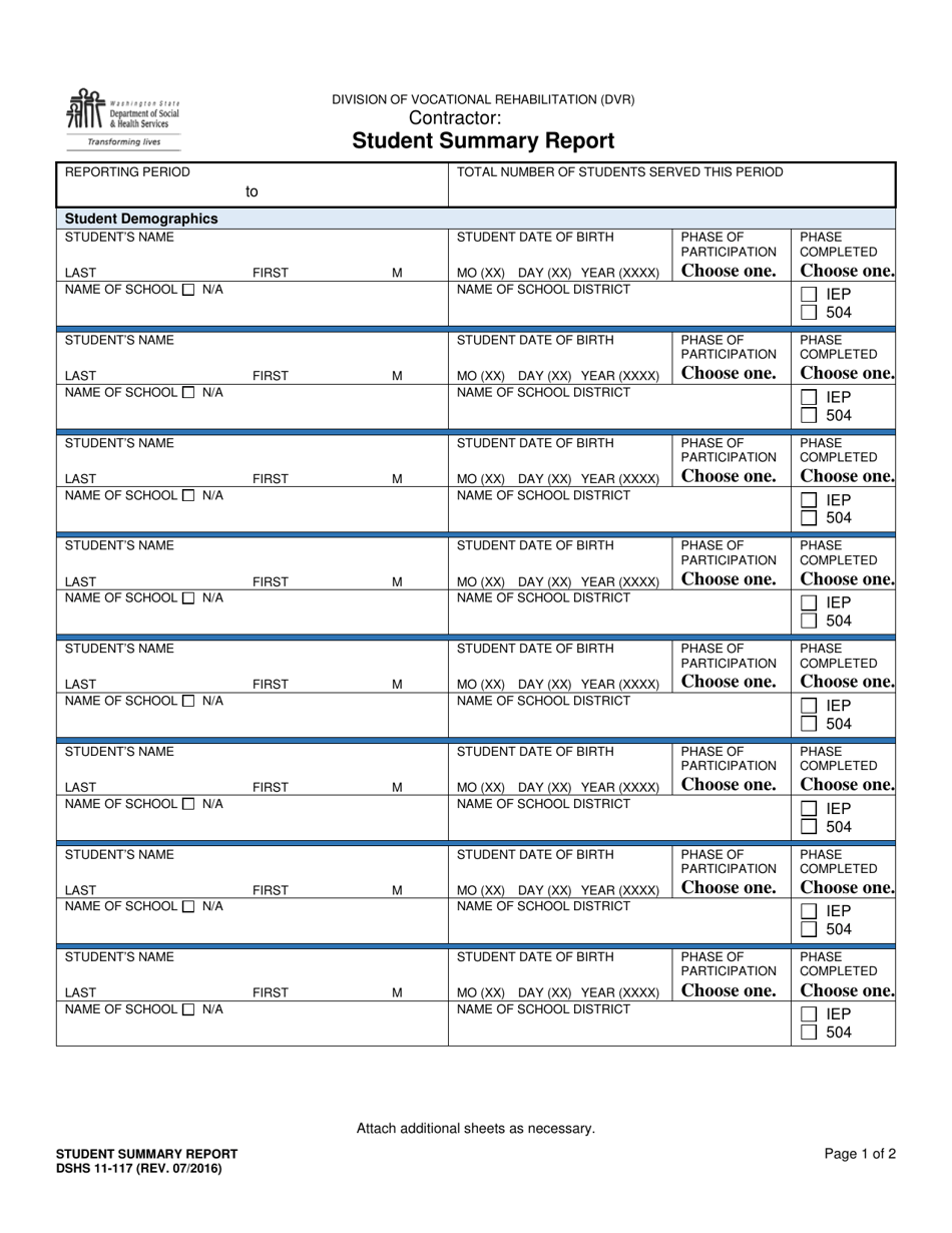 DSHS Form 11-117 - Fill Out, Sign Online and Download Printable PDF ...