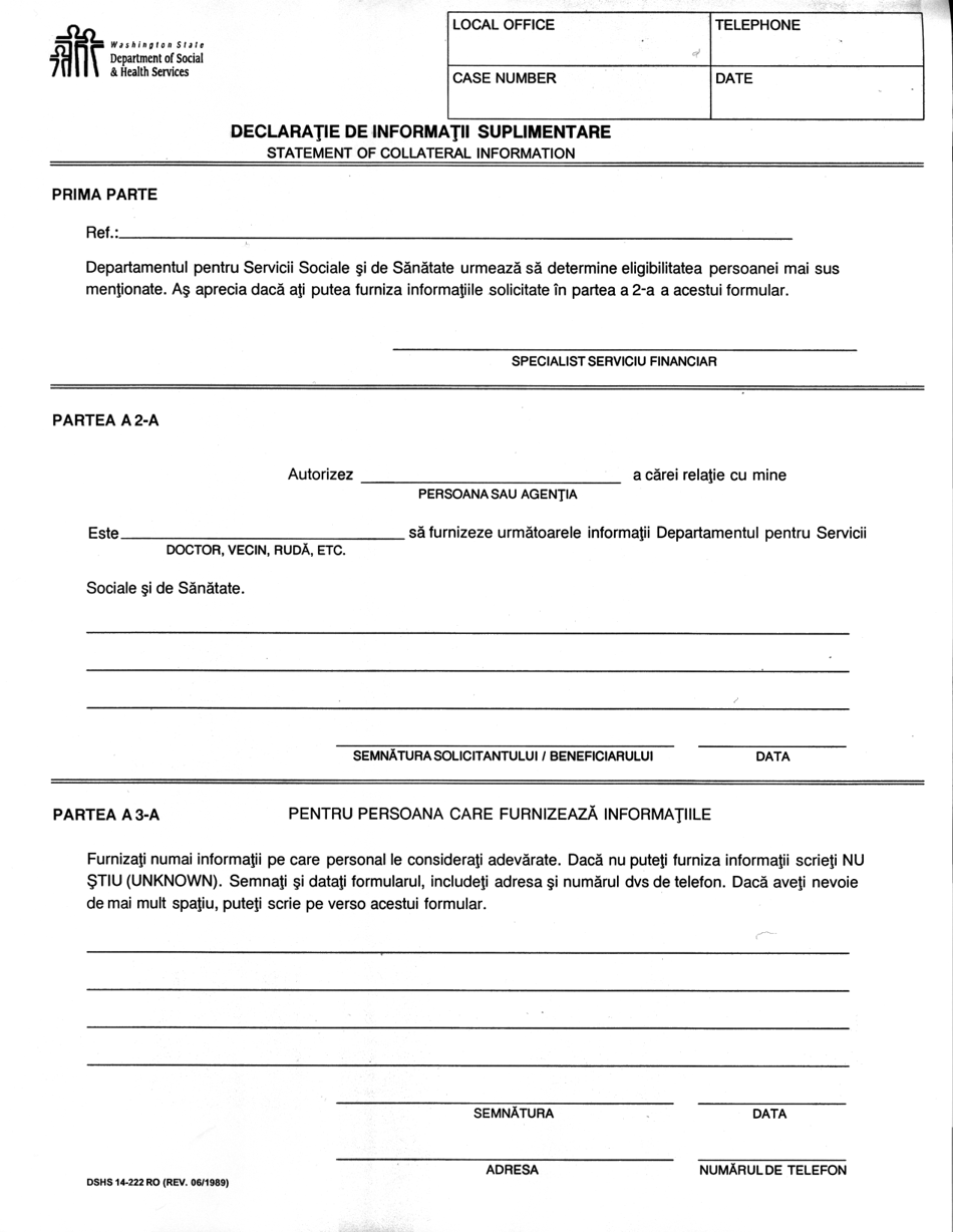 DSHS Form 14-222 - Fill Out, Sign Online and Download Printable PDF ...