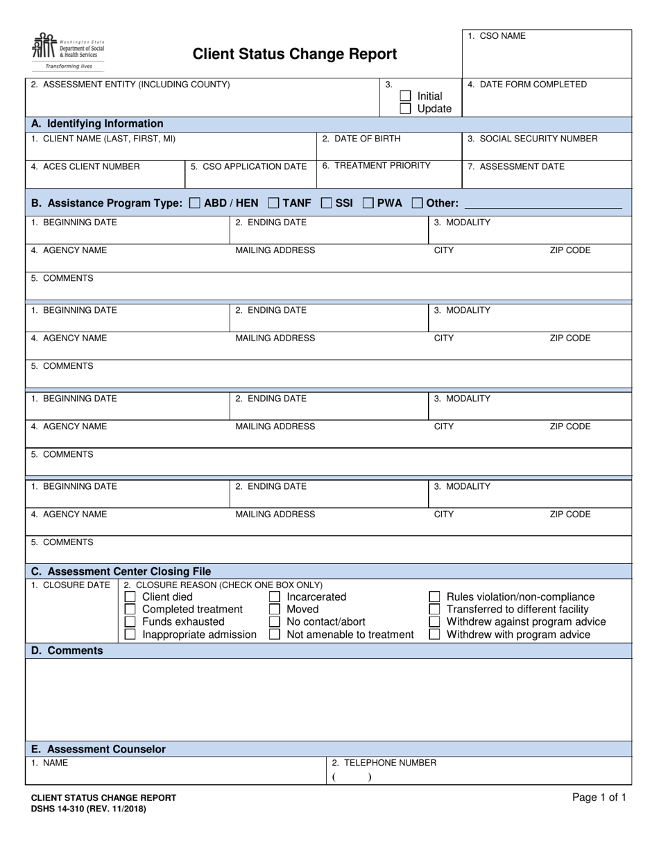 DSHS Form 14-310 - Fill Out, Sign Online and Download Printable PDF ...