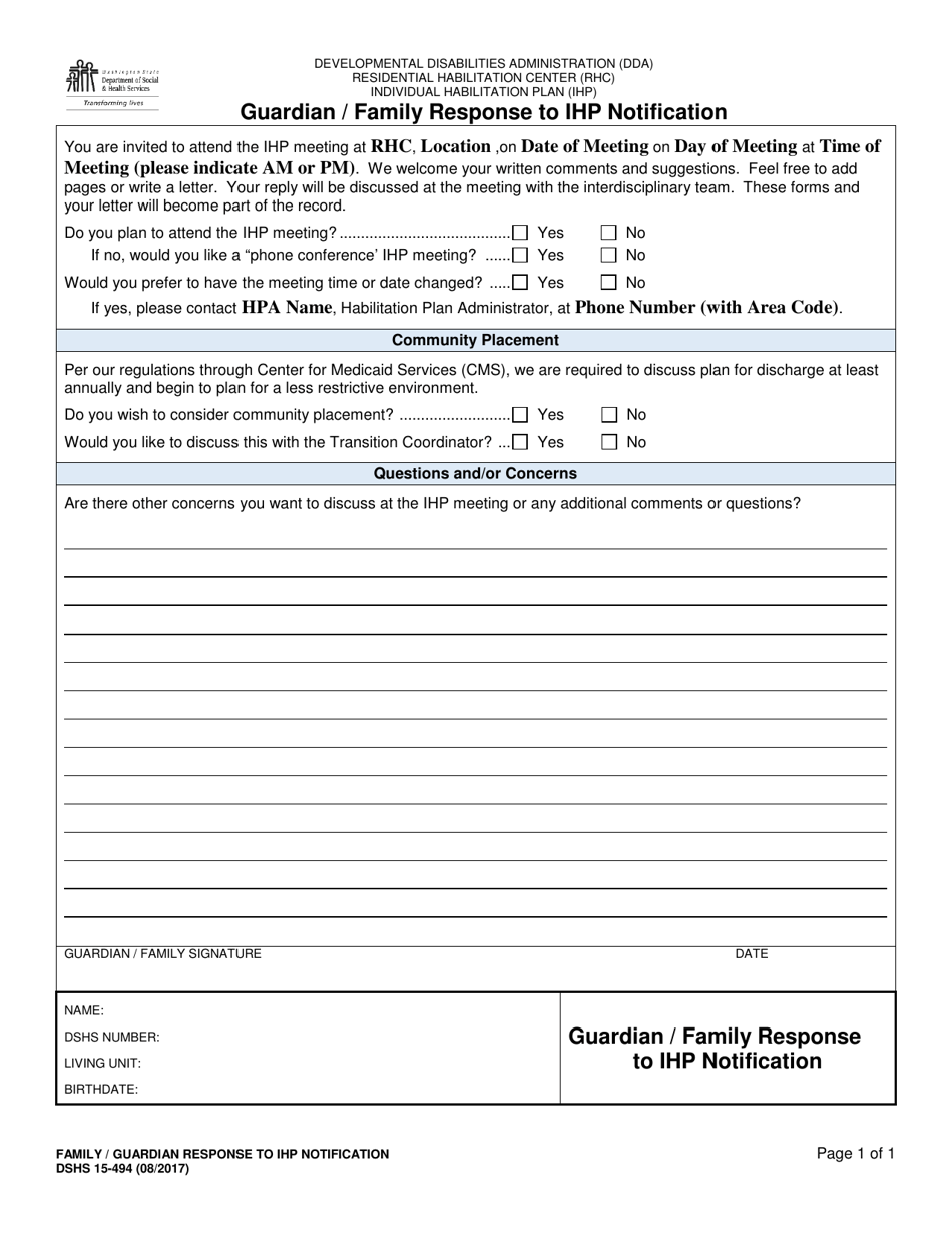 DSHS Form 15-494 - Fill Out, Sign Online and Download Printable PDF ...