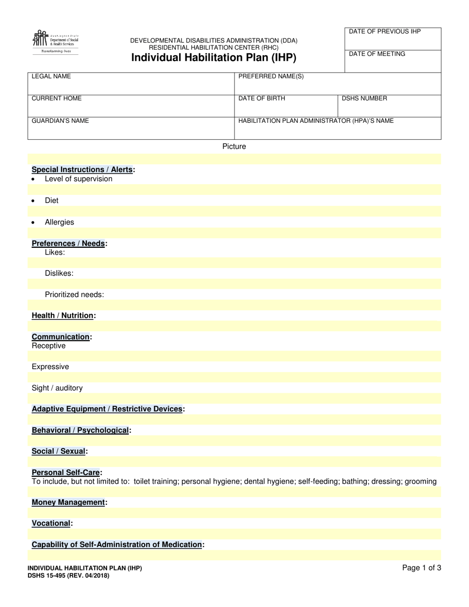 DSHS Form 15-495 - Fill Out, Sign Online and Download Printable PDF ...