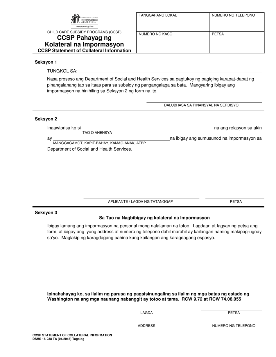 DSHS Form 16-238 - Fill Out, Sign Online and Download Printable PDF ...