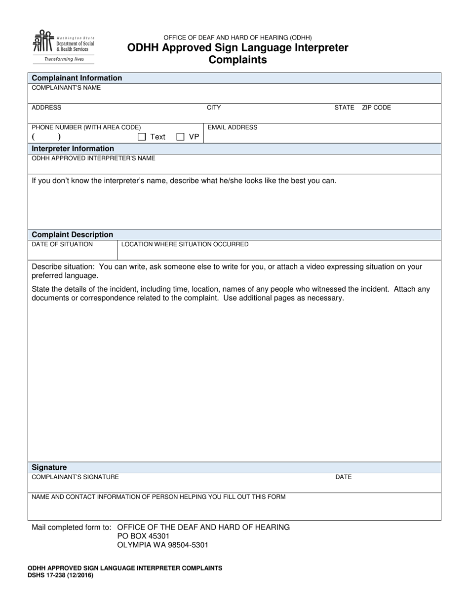 DSHS Form 17-238 - Fill Out, Sign Online and Download Printable PDF ...